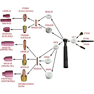 RIVERWELD Insulated Pyrex Glass TIG Cups #5 (5/16" & 8.0mm Orifice) Clear Quartz Nozzle For SR WP 9 17 18 20 25 26 TIG welding torch 13pcs