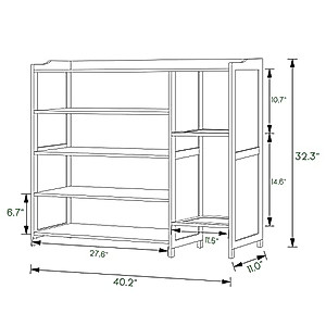 MoNiBloom Shoe Storage Cabinet with Tall Compartment, Bamboo Free Standing 5 Tier Shoe Rack for 16-20 Pairs Bedroom Entryway Hallway Home Office, Brown