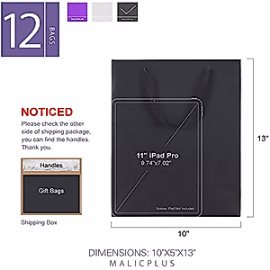 MALICPLUS 12 Large Gift Bags 10x5x13 Inches, Premium Matte Black Large Gift Bags with Handles for All Occasions Grain Textured Finish