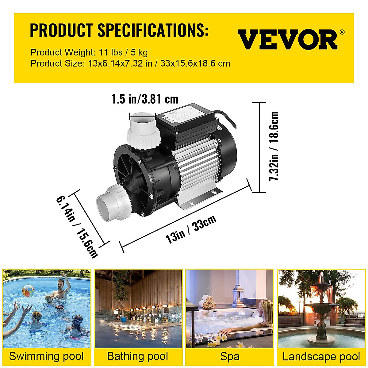 VEVOR Swimming Pool Pump 1/2 HP 110V Hot Tub Pump 0.37 Kw Water Circulation Pool Pump Spa Pump Above Ground Pool and Whirlpool Bath