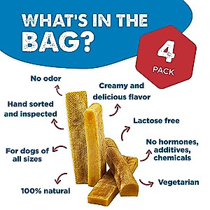 Best Bully Sticks All-Natural USA Baked & Packed Himalayan Yak Cheese for Dogs - Vegetarian & Lactose Free - Fully Digestible, Long-Lasting Chews - Large Chews from 4 Pack
