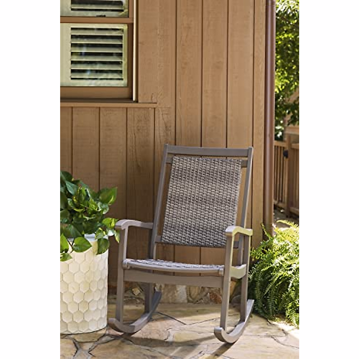 Signature Design by Ashley Outdoor Emani Eucalyptus Patio Rocking Chair, Gray