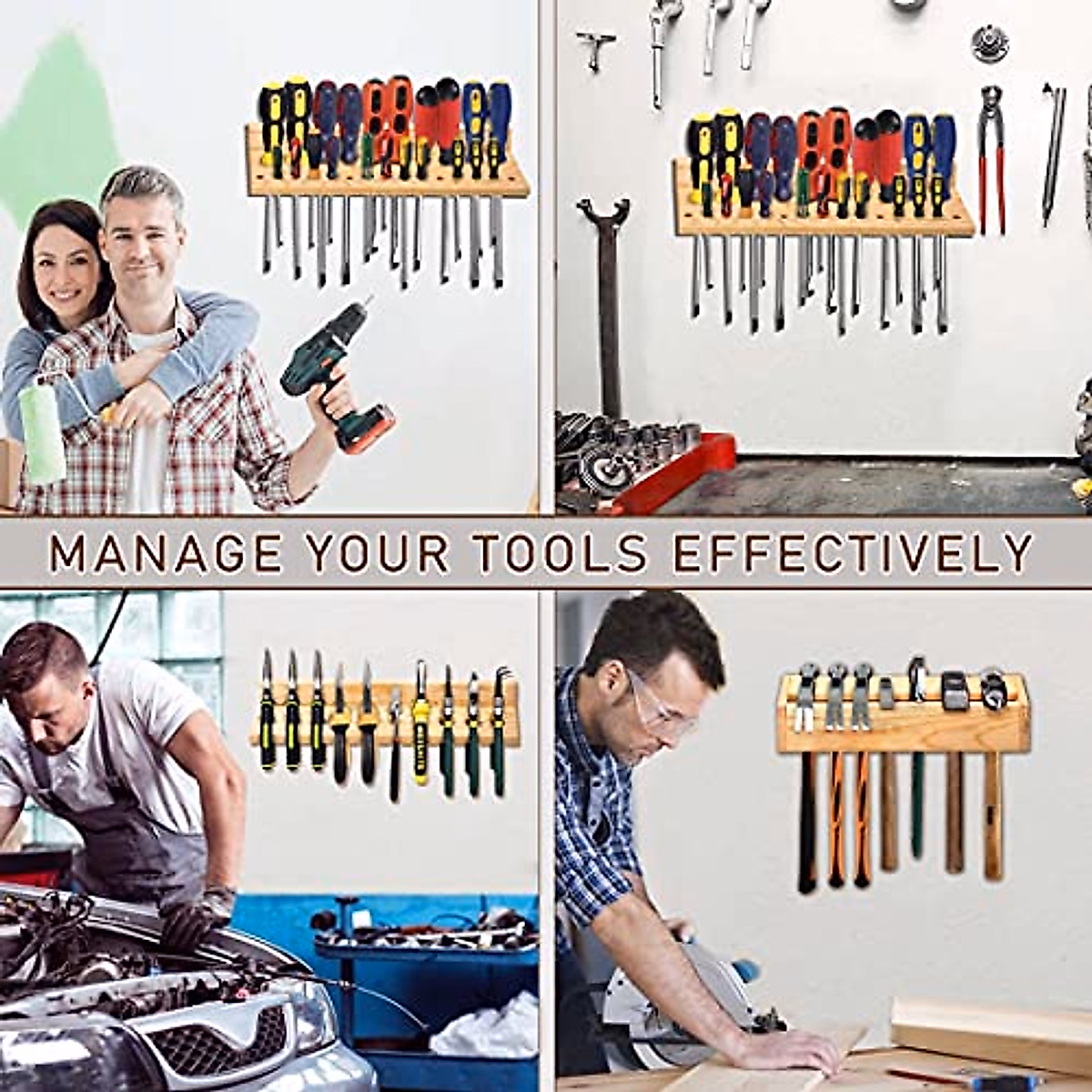 3 Pack Tool Organizers and Storage, Wooden Screwdriver Organizer Wall Mount, Pliers Rack Hammer Screwdriver Holder Tool Rack for Garage Shed Workshop