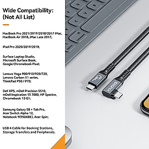 iDsonix for Thunderbolt 4 Cable [USB-IF Certification] Right Angle 90 Degree with 40Gbps Data Transfer, 8K@60Hz/ Dual 4K Displays,PD 100W Charging for MacBooks, iPad Pro, Mac Mini, SSD etc
