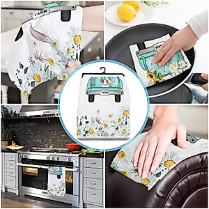 Zadaling Sunflower Farmhouse Daisy Blue Truck Kitchen Towels, 18x28 Inches Soft Dish Cloth,Cotton Tea Towels/Bar Towels/Hand Towels for Bathroom(2 Pack)