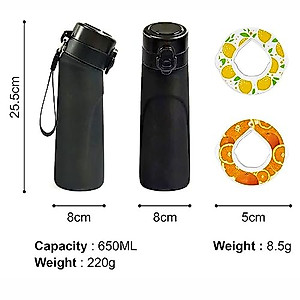 GoldenPlayer Air Water Bottle, With 7 Flavor Pods, BPA-free, 0 Sugar, 0 Calories, 650ML, Scented Water Bottle, Sports Water Bottle, Portable Water Bottle with Straw(Old Frosted Black)