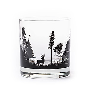 Black Lantern Whiskey Glass – Handmade Whiskey Glasses - Forest Animals - Bar Glass (One 11 oz. Tumbler) - Kitchen Glasses and Kitchen Cups for Cabin Decor