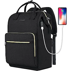 Ytonet 15 Laptop Backpack for Women, School Anti-Theft Business Travel Bookbag with USB Charging Port, Water Resistant Slim College Computer Bag for Girl Women Men, Black