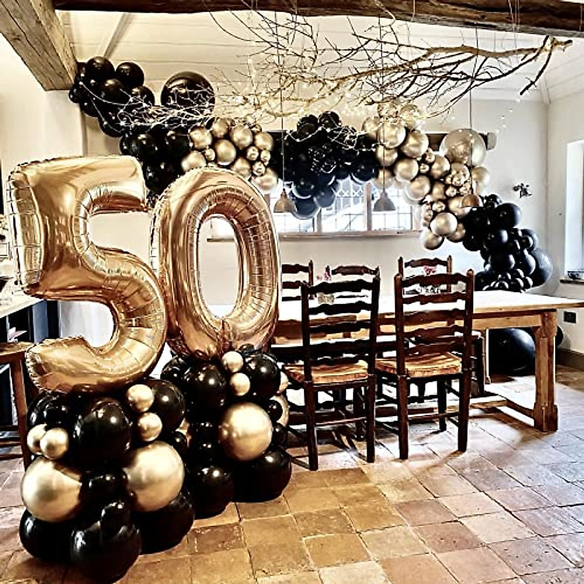 DKCPISCO Black Gold Balloons Garland Kit, 122PCS Black Metallic Gold Confetti Latex Balloons Arch Kit for Graduation Birthday Weddings with long strip and balloon dot glue