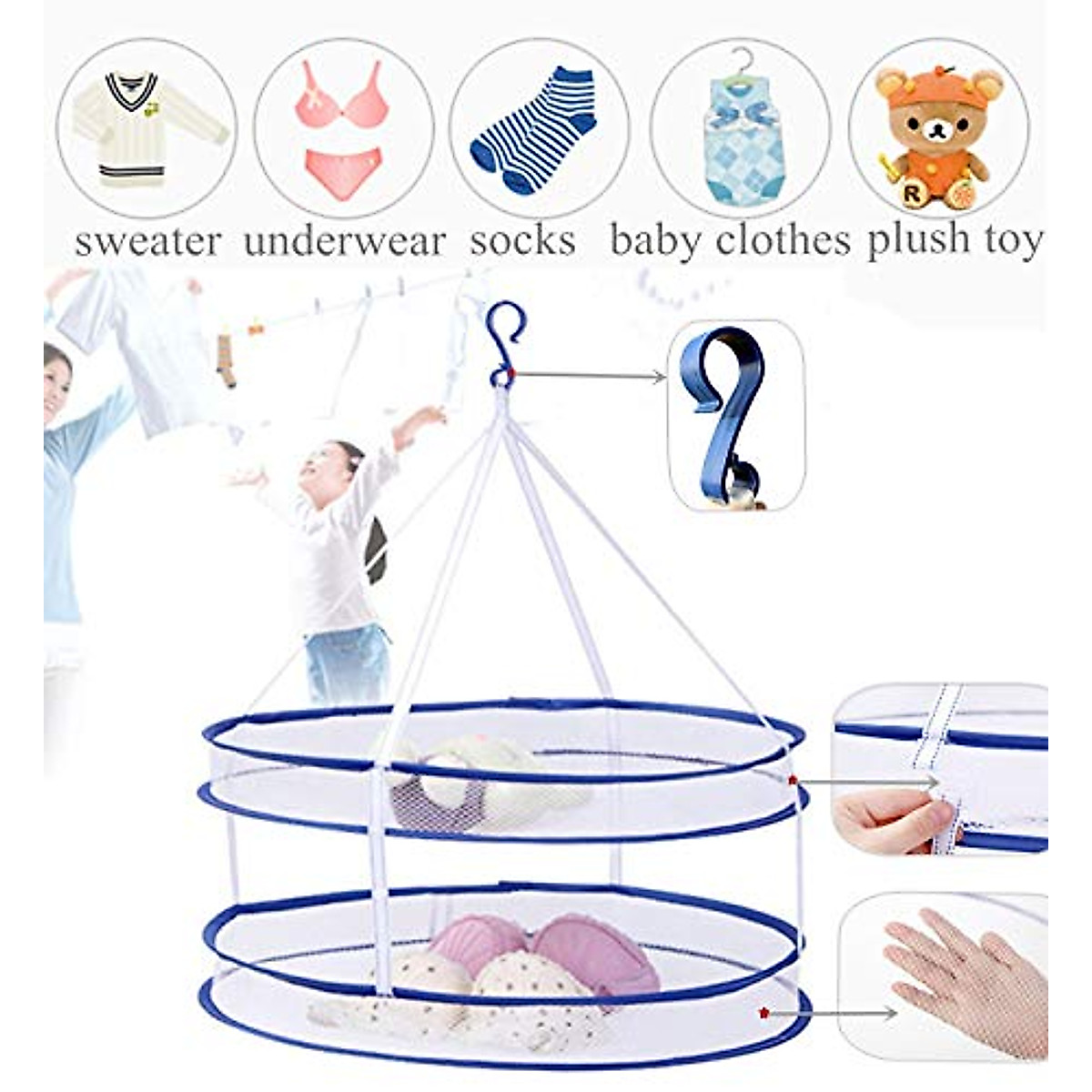 White mesh Hanging Weed Drying Rack herb Dry net Flat Light Clothes Dryer 2 Layer