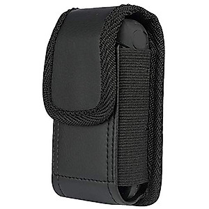 Case for Kyocera Flip Phone, Nakedcellphone Black Vegan Leather Vertical Pouch [with Belt Loop, Metal Clip, Magnetic Closure] for DuraXV Extreme E4810, DuraXV LTE E4610, DuraXE Epic E4830, DuraXTP