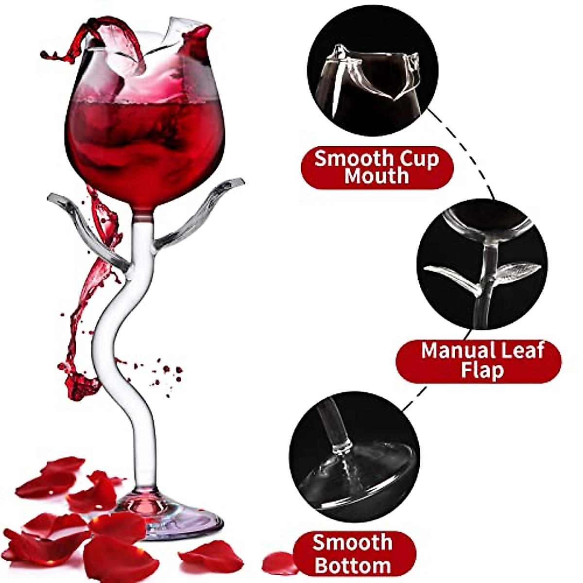 INFTYLE [Gift Set] Rose Cocktail Glass Wine Goblet Glasses Flower Drinkware Set of 2, Crystal Champagne Flutes Classy Red Wine Glass, Ideal Gifts for Housewarming, Wedding, Birthday Celebrations