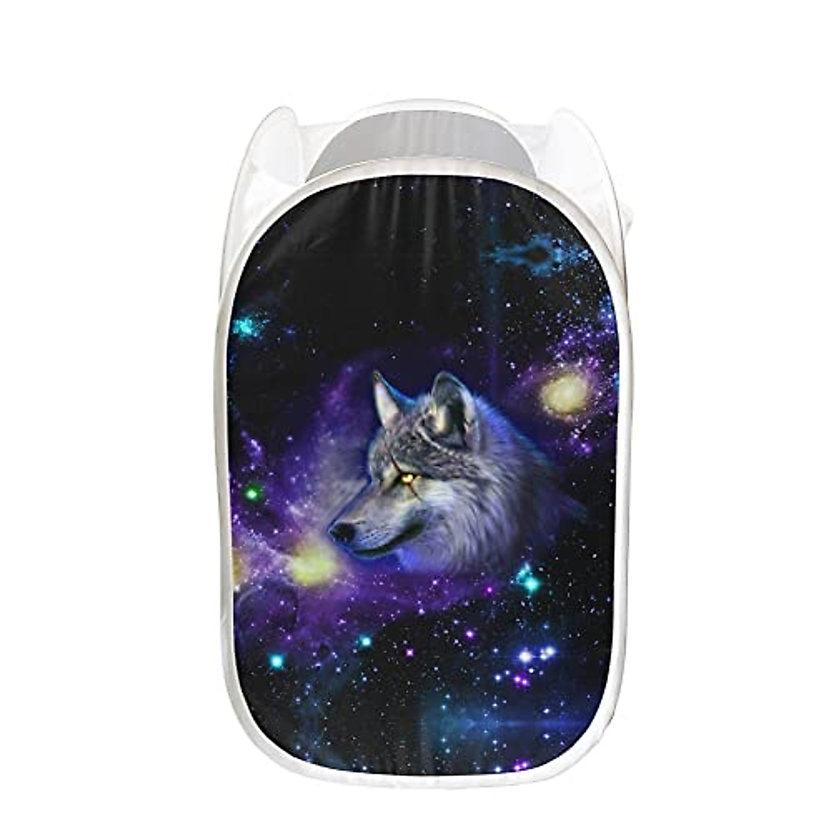 NDISTIN Popup Laundry Hamper Grey Wolf Print Foldable Pop-up Mesh Hamper Dirty Clothes Basket Great Laundry Bag Sturdy Rectangle Laundry Sorters Home Travel Use Easy to Open 14.5x24.5in