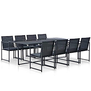 vidaXL Patio Dining Set with Cushions 9 Pieces Garden Courtyard Poolside Furniture Dinner Tables and Chairs with Pads Poly Rattan Black