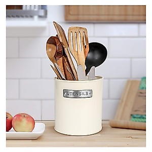 Farmhouse Kitchen Utensil Holder Large Utensil Organizer - Utensils Holders Crock with Sturdy Rustic Farmhouse Countertop Decor, Utensil Storage Caddy Organizer, Off White - 5.5 x 6 Inches