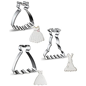 Large Size Dress Shaped Cookie Cutters Set of 3 pcs, Stainless Steel Fondant Cutters: Sleeveless Mermaid Dress 4.7 in 1 pc + Strapless Princess Dress 4.3 in 1 pc + Suspenders Wedding Dress 4.4 in 1 pc