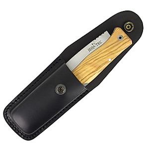 JEO-TEC Nº17 Bushcraft Survival Camping Hunting Fishing Outdoor Folding Knife, Stainless Steel Sandvik 14C28N, Genuine Leather Sheath, Handmade