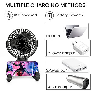 AngLink Baby Stroller Fan - 5000mAh Battery Operated USB Rechargeable Portable Fans with Flexible Tripod for Car Seat, Bed, Travel, Office, Bedroom, Bike, Kids | Black