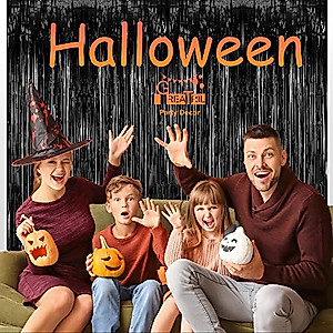Black Tinsel Foil Fringe Curtain - GREATRIL Tinsel Curtain Party Backdrop Streamers for Wizard Birthday/Stranger Theme/Halloween/Graduation/Doorway/Christmas Party Decorations 2 Pack