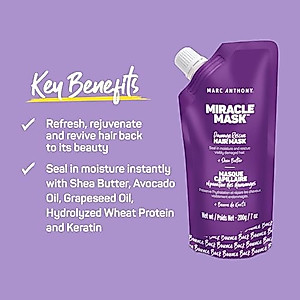 Marc Anthony Hair Mask for Dry Damaged Hair - Deep Conditioning Mask Protects & Nourish with Shea Butter, Avocado & Grapeseed Oils - Seal in Moisture and Rescues Visibly Damaged Hair - Sulfate Free
