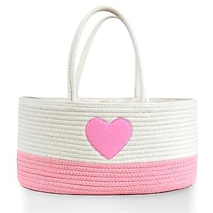 INough Baby Diaper Caddy, Changing Basket for Girls Caddy Organizer with Handle Diaper Organizer for Nursery Pink Cotton Rope Basket Baby Girl Newborn Essentials, Car Storage Organizer