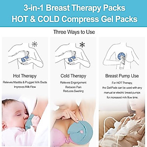 Pallesen 2 Pack Breast Therapy Ice Packs with Soft Covers, Hot and Cold Breast Pads,Reusable Hot Cold Breast Gel Packs, Breastfeeding Essentials for Moms