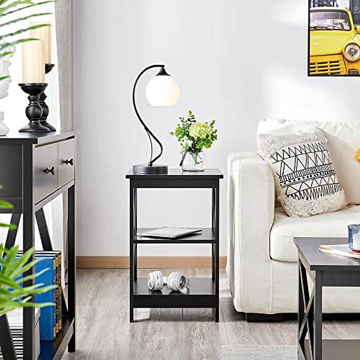 Yaheetech Modern Living Room 3 Pieces Table Sets, Lift Top Coffee Table and End Table Sets for Home and Office, Easy Assembly Accent Furniture with Hidden Compartment and Open Storage Shelf, Black