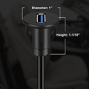 BATIGE 2 Pack Small USB 3.0 Male to Female AUX Flush Panel Mount Extension Cable for Car Truck Boat Motorcycle Dashboard 3ft