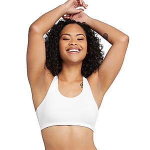 Hanes Women's Racerback Bralette Pack, Low Impact Sports Bra, Solid or Assorted, 3-Pack, White/Denim Jacket/Sky Grey Heather