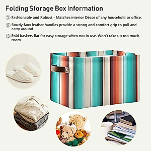 WELLDAY 2PCS Storage Basket Mexican Serape Blanket Stripes Large Foldable Storage Bin Cube Collapsible Organizer