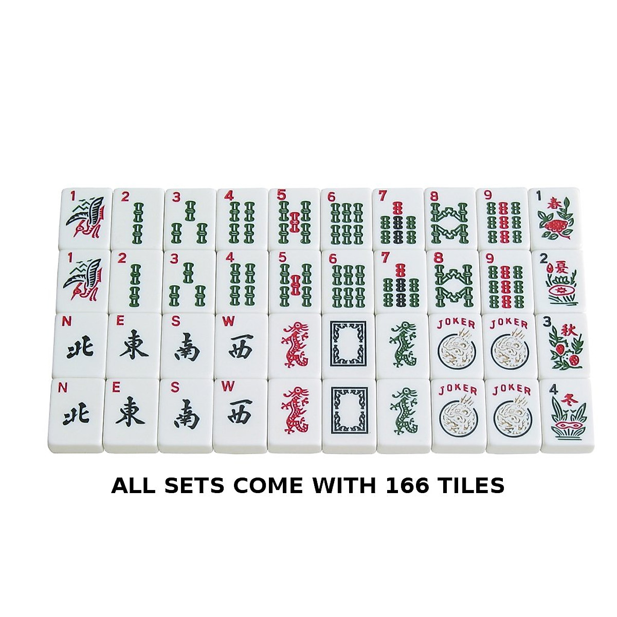American Mah Jongg Set - 166 Premium White Tiles, 4 All-in-One Rack/Pushers, Blue Canvas Bag