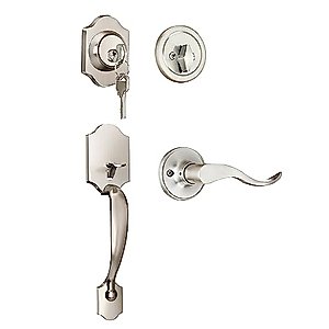 ELAMOR Front Door Handle with Deadbolt Set, Silver Front Door Lock Set with Interior Handle, Easy to Install, Adjustable Latch, Reversible for Right&Left Door, Exterior Door Handle for Home/Hotel