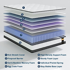 Maxzzz King Mattress in a Box 12 Inch Bamboo & Gel Infused Memory Foam Pocket Spring Hybrid Mattress - Medium Firm - CertiPUR-US Certified