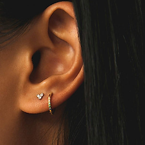 Sterling Silver Stud Earrings for Women Men, Flower Cubic Zirconia Stud Earrings Set | Small Cartilage CZ Hypoallergenic Tragus Piercing Earrings for Teens 3mm 4mm 5mm