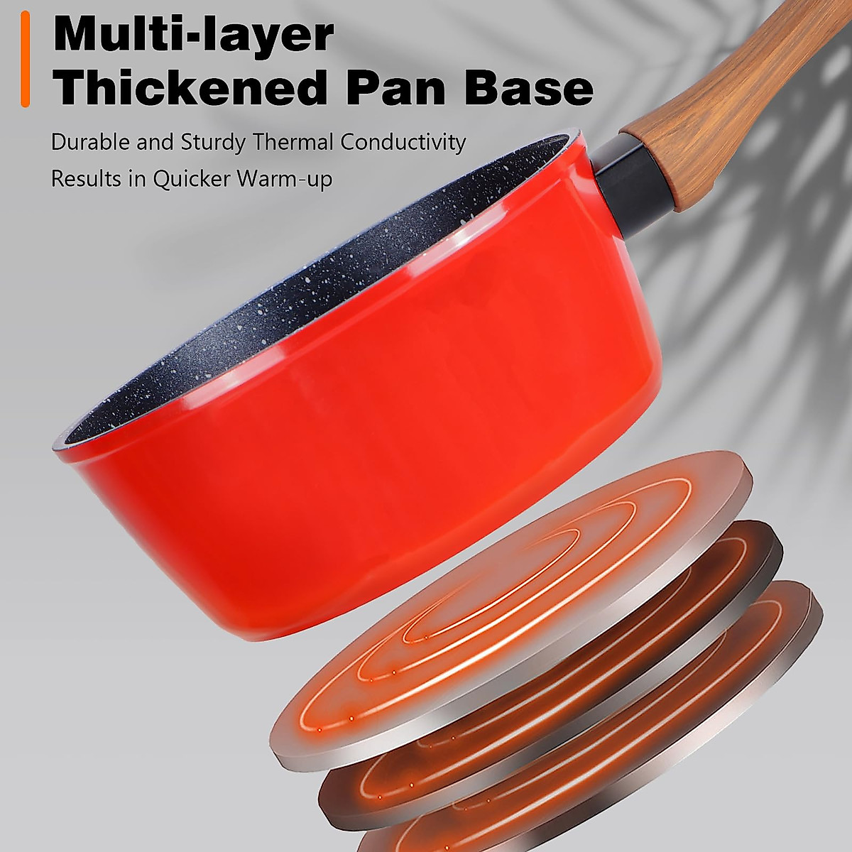 Vermonga Non-Stick Saucepan with Lid, 2QT Small Pot with Granite Coating, Chef's Classic Multipurpose Saucepan for All Stove Tops, PFOA Free Small Handy Saucepan with Emulated Wooden Handle