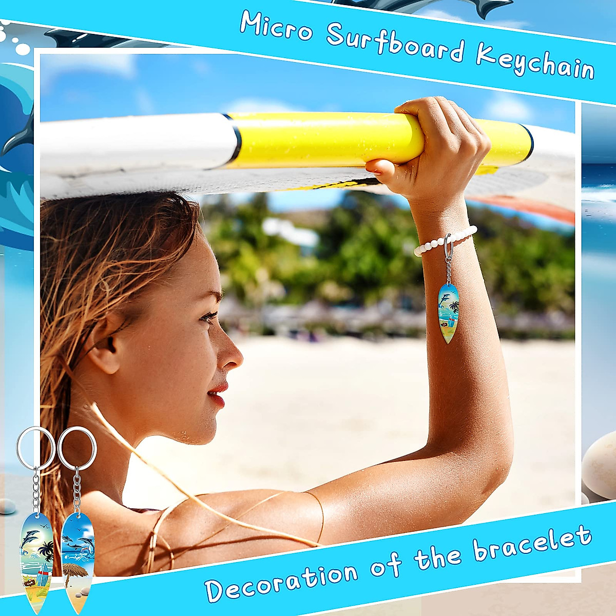 Henoyso 24 Pcs Surfboard Keychains Bulk Beach Party Favors Acrylic Surf Board Key Chains Mini Surfboard Fun Keyring for Beach Surfboard Hawaiian Pool Party Supplies Goodie Bag Filler Backpack Decor