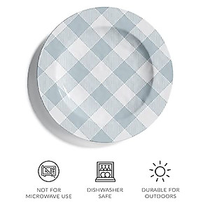 Barnyard Designs 12-piece Melamine Dinnerware Set, Durable Chip-Resistant Dishware for Indoor/Outdoor Use, Service for 4, Light Blue Buffalo Plaid, (Dinner Plate: 11”, Salad Plate: 8.5”, Bowl: 7”)