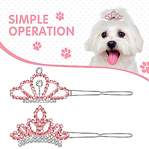 MTLEE Crystal Rhinestone Hair Accessories - 2 Tiara Clips for Dogs, Girls and Pet Grooming Costumes (Pink)