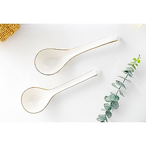 Spoons Silverware Household Large Spoon Long Handle Spoon Ceramic Tracery Large Spoon Spoon Rice Porridge Spoon Spoon Set (Color : B)