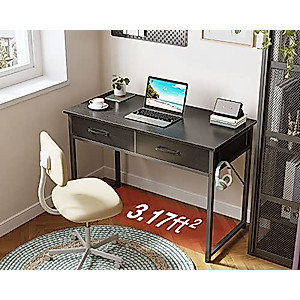 ODK 40 Inch Small Desk with Fabric Drawers, Vanity Desk with Storage, Home Office Desk for Small Spaces and Bedroom, Modern Work Writing Study Table, Black