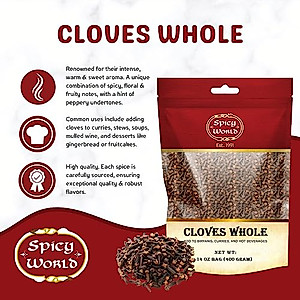 Spicy World Whole Cloves Bulk 14 Oz Bag - Premium Quality - Great for Foods, Clove Tea, Clove Pomander Balls & Potpourri - Aromatic & Richly Flavored Cloves Whole