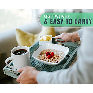 Serving Trays Set of 3 - Ottoman Wood Trays for Entertainment, Food and Décor - Rustic Farmhouse Distressed Wood Finish - Rustic Blue