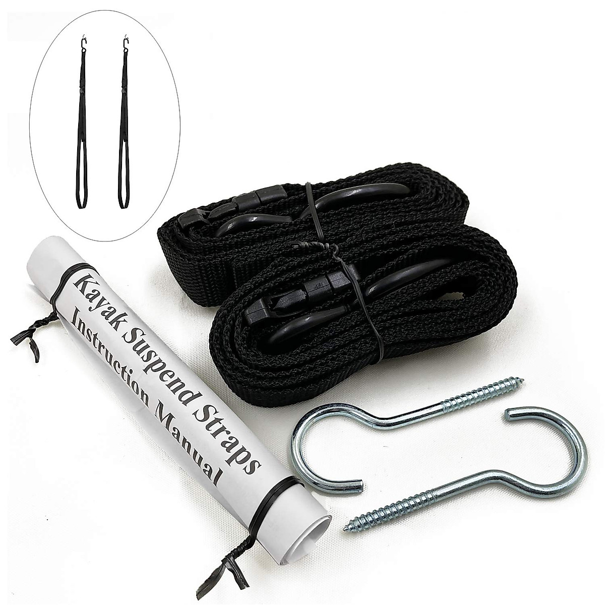 HTTMT- Single Kayak Wall Hanger Storage Strap Garage Canoe Hoists55 lb Capacity for Indoor/Outdoor Room Wall Strap Hanger Mounting [P/N: KAYAK-W06-BK]