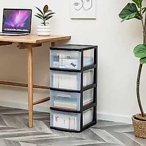 Bienvoun 4 Drawer Storage Cart Home Office Clear Plastic Drawer Storage with Wheels for Clothes Crafts Art Supplies