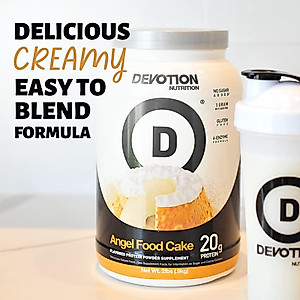 Devotion Nutrition Protein Powder Blend | Gluten Free, Keto Friendly, No Added Sugars | 1g MCT | 20g Whey & Micellar Protein | 12 Single Serving Packets (Angel Food Cake)