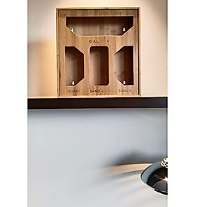 Alpha Kurtisa Bamboo Ziplock Bag Organizer for Kitchen-Walls-Drawers-Can fit Ziplock bags like Gallon-Snack-Sandwich-Quart. Includes Keyholder with Cellphone stand (Natural)
