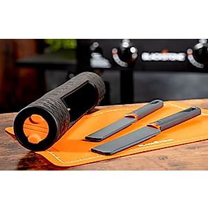 Blackstone 5433 Knife Roll Kit 1 Silicone Prep Mat, Integrated Salt and Pepper Shaker, 1 Large Prep Knife, 1 Small Prep Knife, 1 Containment Tube, Stainless Steel, Chef Travel Roll Bag/Case Orange