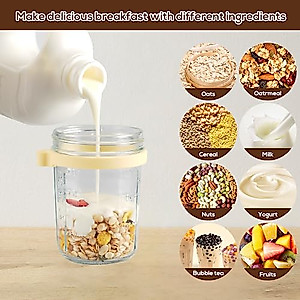 Overnight Oats Jars,Mason Jars for Overnight Oats with Lid and Spoon,10 Oz Glass Meal Prep Containers with Measurement Marks,Perfect Size for Overnight Oats,Salad Yogurt,Cereal,Fruit (4 PACK B)