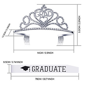 Chinco 2024 Graduation Party Supplies Kits, Glittered Metal Graduation Princess Grad Crown Tiara and Graduated Sash, Ideal Gifts for Graduation Party Decorations Grad Decor Favors (White)