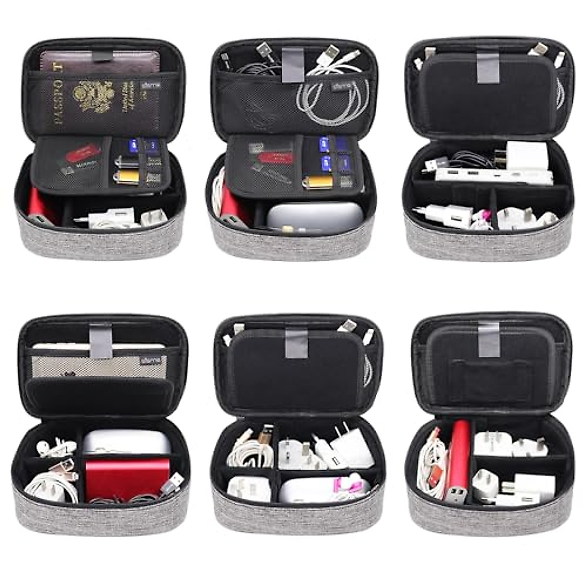 sisma Travel Cords Organizer Universal Small Electronic Accessories Carrying Bag for Cables Adapter USB Sticks Leads Memory Cards, Grey 1680d Fabrics